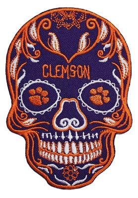 Clemson Tigers Sugar Skull NCAA Football Embroidered Iron On Patch ...