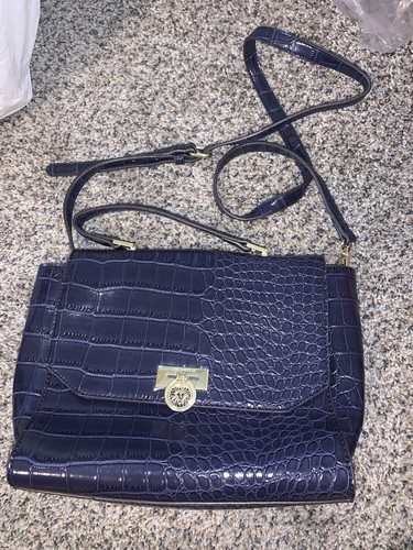 Anne Klein Blue Croc Embossed Faux Leather w/ Gold Tone Hardware ...
