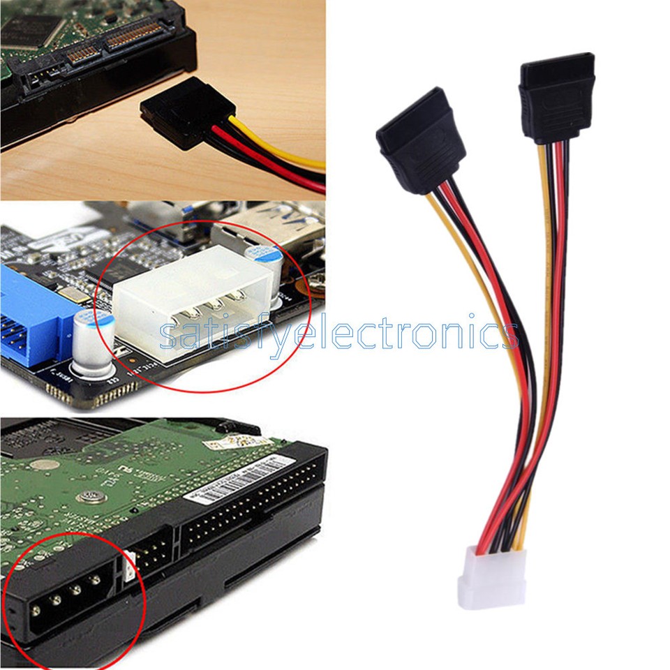 4 Pin IDE Male Molex to Dual SATA Splitter 2 Ports Female Power Adapter ...