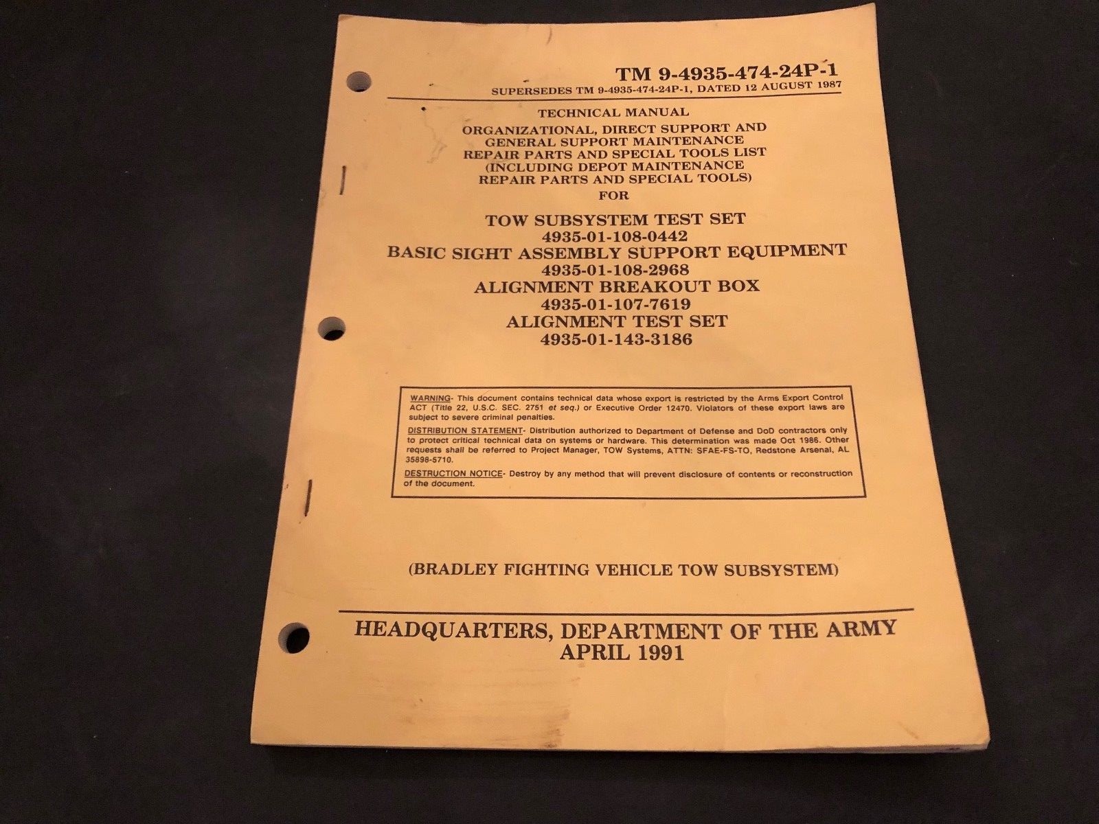 TM 9-4935-474-24P-1 Tow Subsystem Test Set, Alignment Breakout Box/Test ...