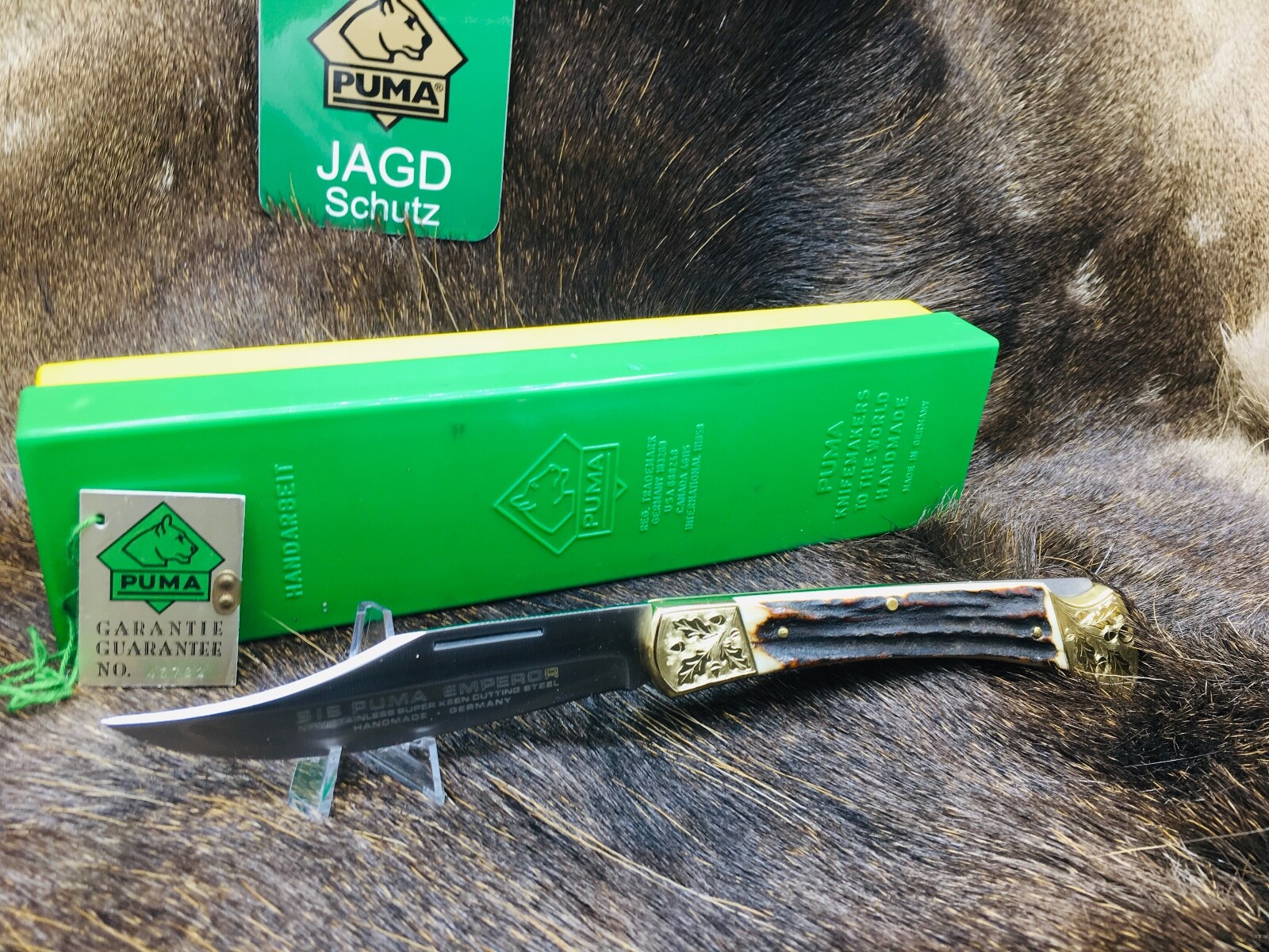 PUMA ENGRAVED EMPEROR 915 "Handgraviert" Stag Knife Mint In Box Rare ...