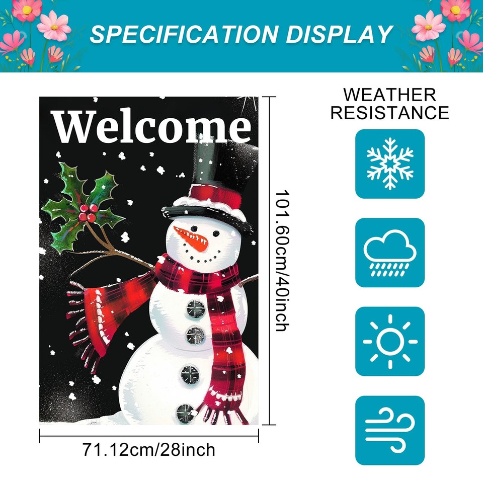Merry Christmas House Flag Winter Welcome Snowman Garden Flag 28x40 ...