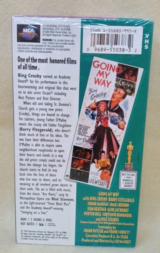 GOING MY WAY VHS New Factory Sealed BING CROSBY ISBN 1-55880-997-X ...