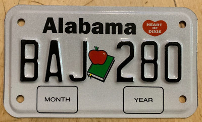ALABAMA MOTORCYCLE SCHOOL TEACHER LICENSE PLATE " BAJ 280 " AL APPLE ...