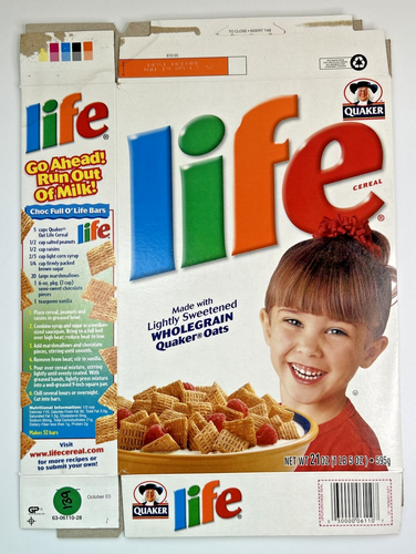 2004 Empty Quaker Life Whole Grain 21OZ Cereal Box SKU U198/139 | eBay