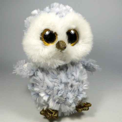 BEANIE BOOS Plush OWLETTE White Grey Gold TYSILK Baby Owl 6.5" Bird (Ty ...