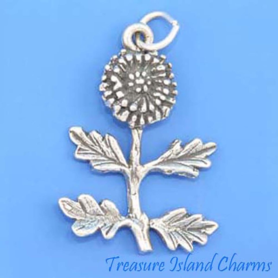Dandelion Flower Large 3D 925 Solid Sterling Silver Charm Pendant MADE ...