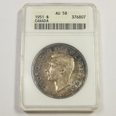 1951 ANACS Soap Box AU58 - Toned Silver CANADA One Dollar - $1 Coin ...