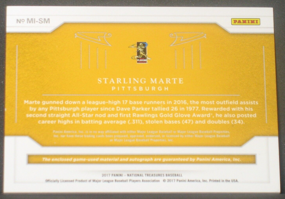 Starling Marte 2017 Panini National Treasures Material Ink Autograph ...