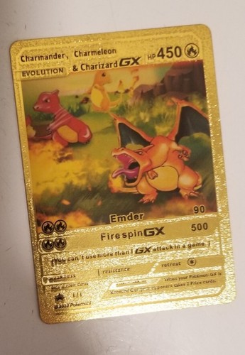Pokémon Charmander, Charmeleon & Charizard GX Gold Foil Fan Art Card ...