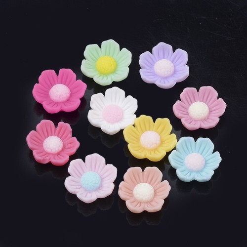 6 Flower Cabochons Flatbacks Assorted Lot Flat Back 13mm Resin Jewelry ...
