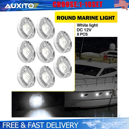 Round LED Navigation Stern Light White For Marine Boat Cabin Deck 12V ...