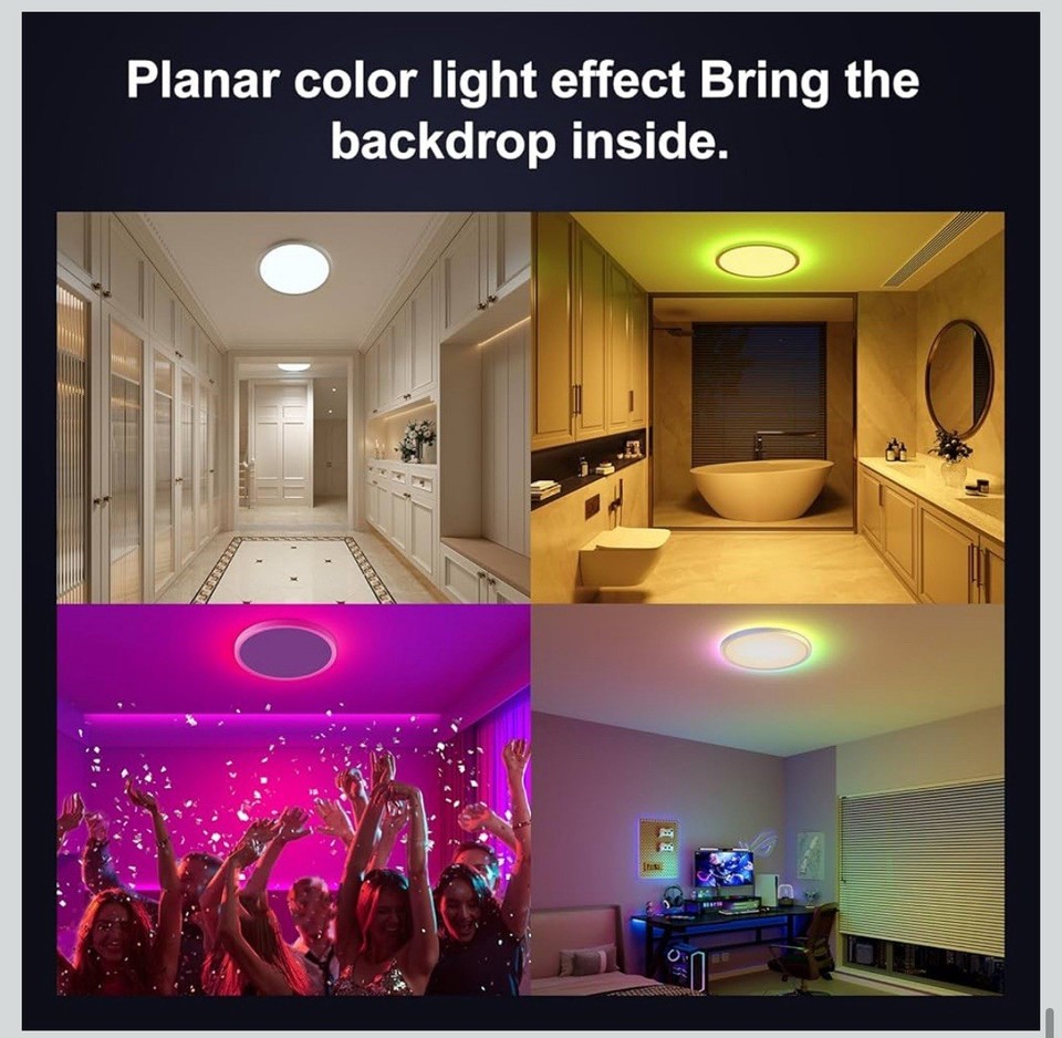 YiLaie RGB Ceiling Lights with Remote Control Dimmable LED Ceiling ...