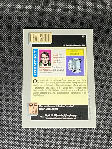 Deadshot Earths Villains DC Comics Golden Age 1991 Impel #91 Card 1992 ...