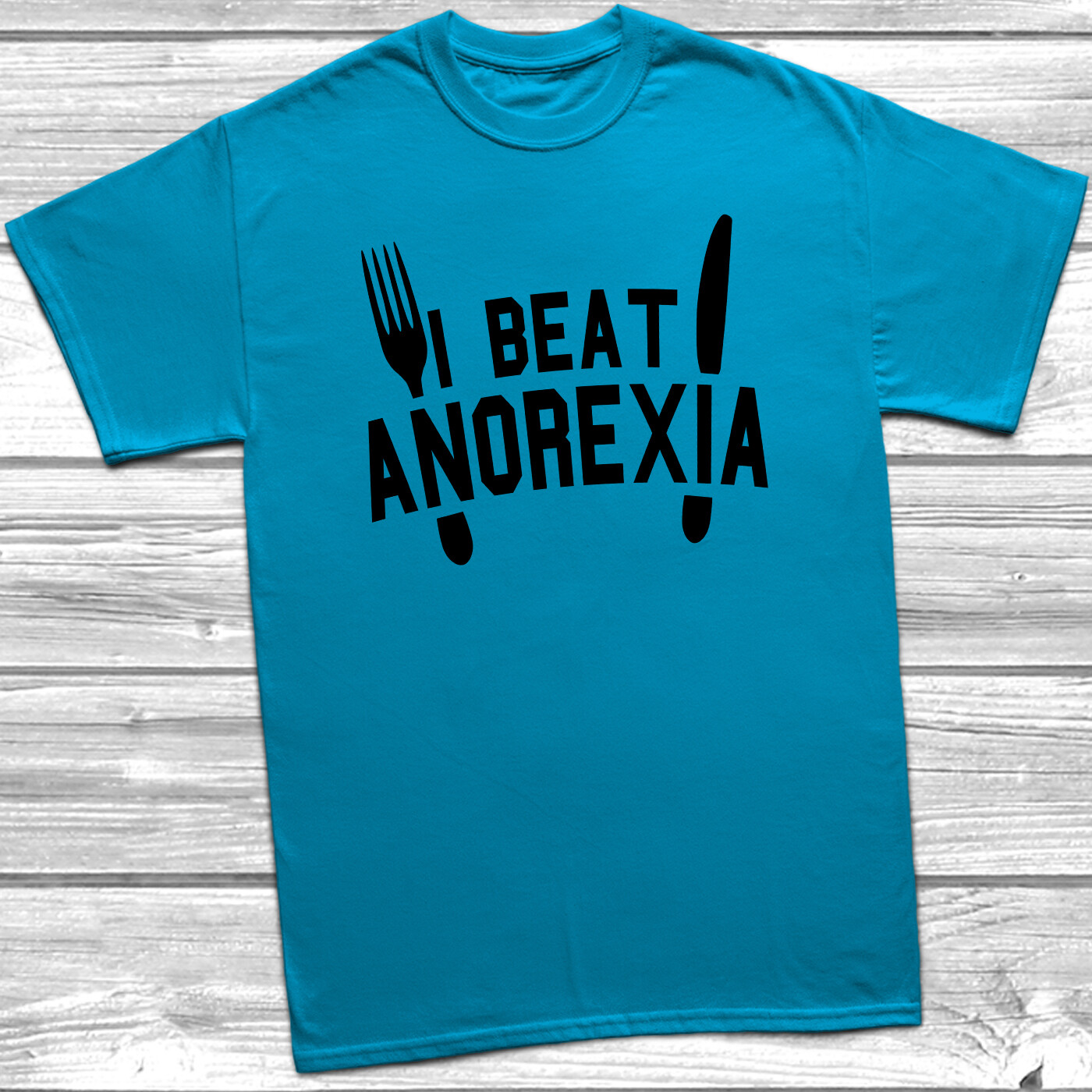 I Beat Anorexia T-Shirt Tee Top Unisex Womens Mens Skinny Diet Anorexia ...