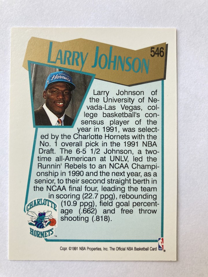 1991 Hoops Larry Johnson NBA Draft Pick RC #546 Charlotte Hornets. | eBay