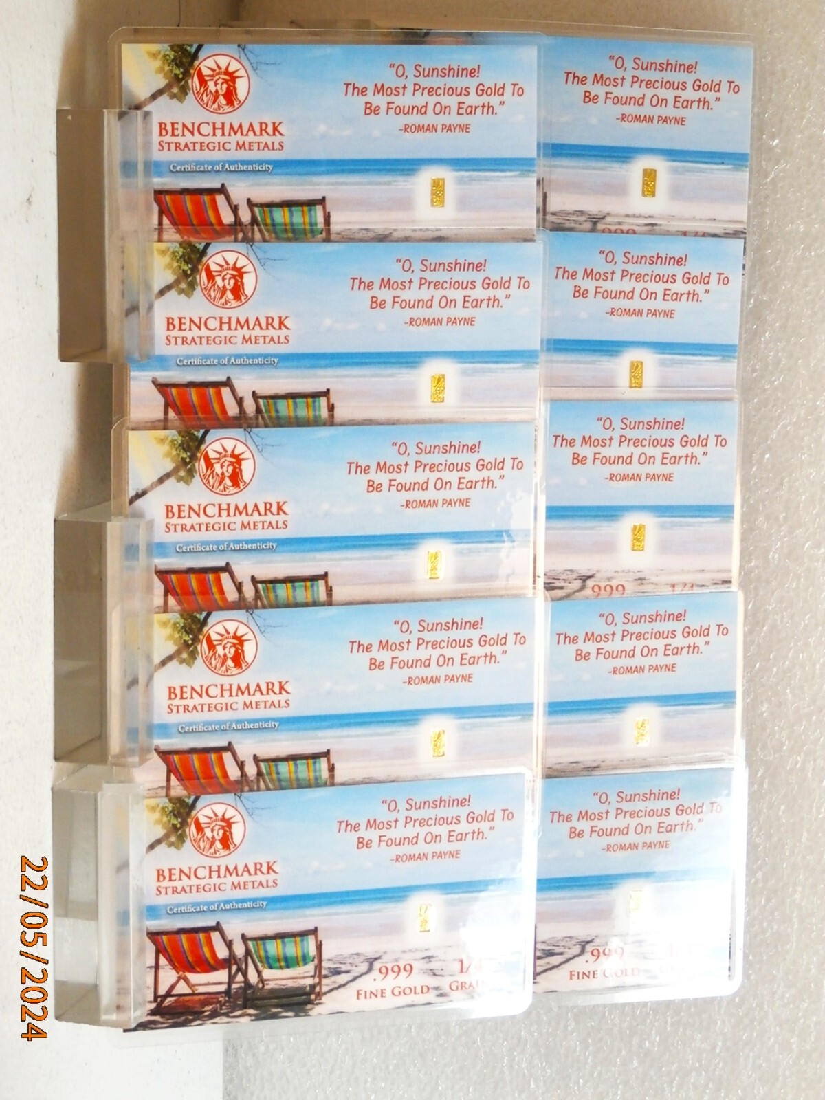 1/60 GRAM GOLD BAR 24k PURE 10 PACK REAL GOLD SUMMER NUMBER 15b | eBay