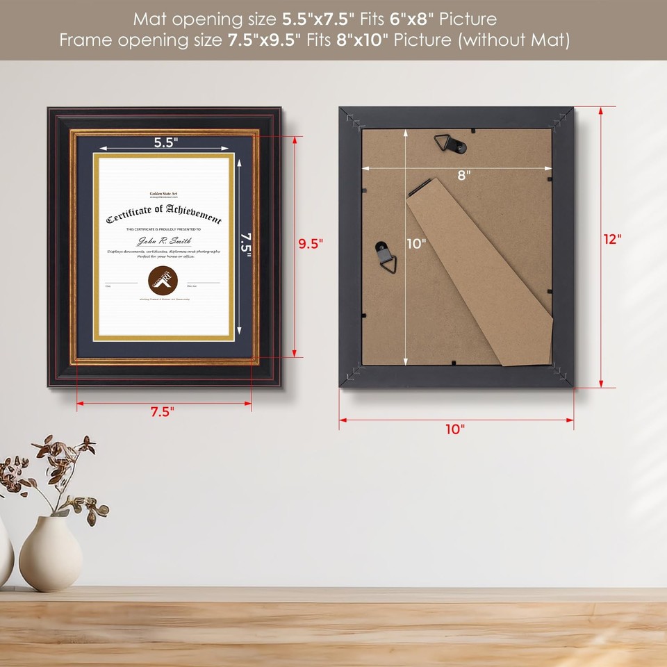 , 8x10 Document Frame for 6x8 Diploma/Certificate/Picture, Black Gold ...