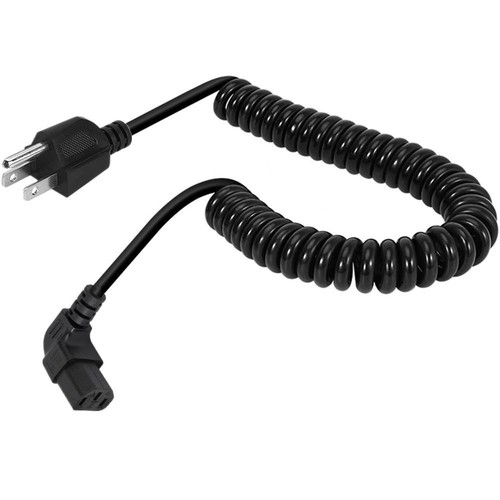 8FT Black Down Angle 3 Prong Coiled Spiral Power Cable, 18AWG, AC Cord ...
