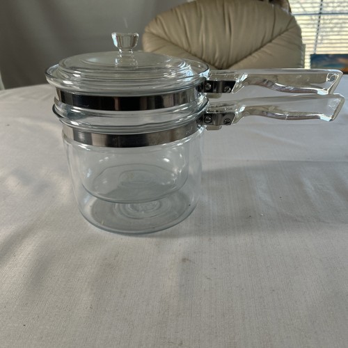 Pyrex Flameware Glass Double Boiler With Lid 1 1/2 Quart 6283U 6283L ...