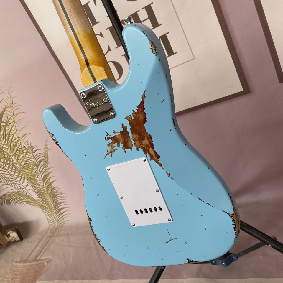 Handmade Vintage Relic Blue ST Electric Guitar SSS Pickups Maple ...