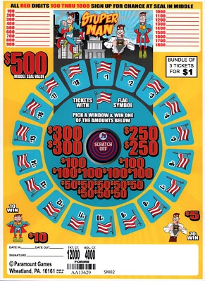 Pull Tab Tickets - Jar - Game - Pick Board - Stuperman - Window - 4,000 ...