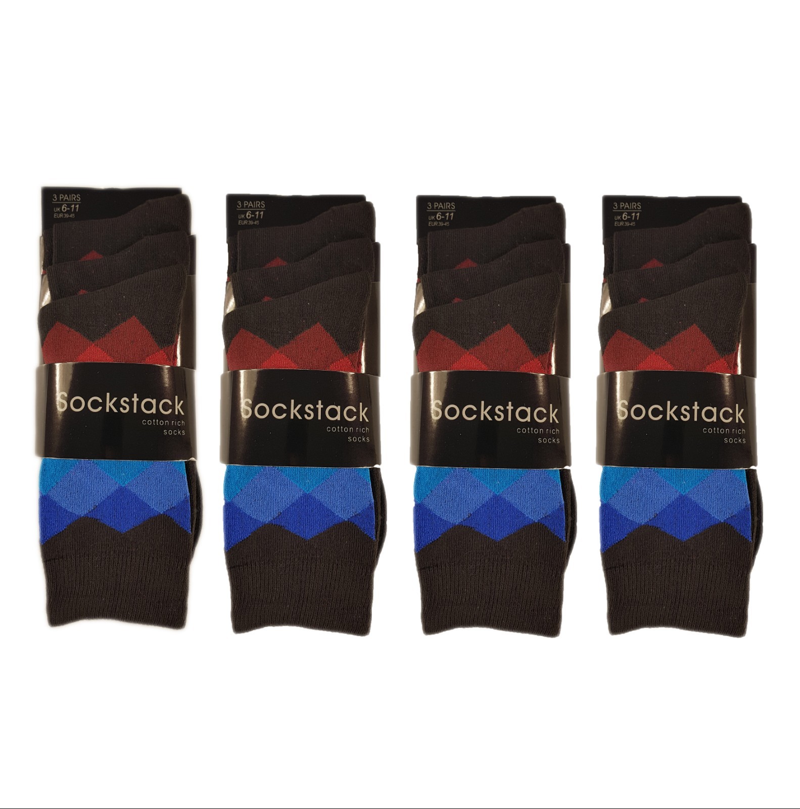 12 Pairs of Mens Designer Socks, Cotton Rich Designs by SockStack, Size 6-11 | eBay UK