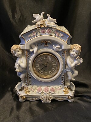 VTG Landex Royal Craft Porcelain Mantel Clock Cherubs Putti Music Doves ...