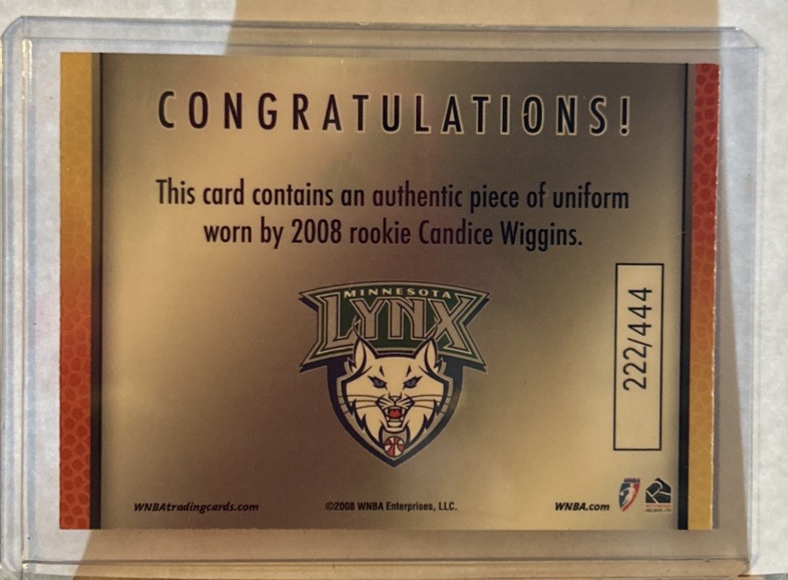 2008 Rittenhouse Candice Wiggins WNBA Rookie Relic Jersey Card #222/444 ...