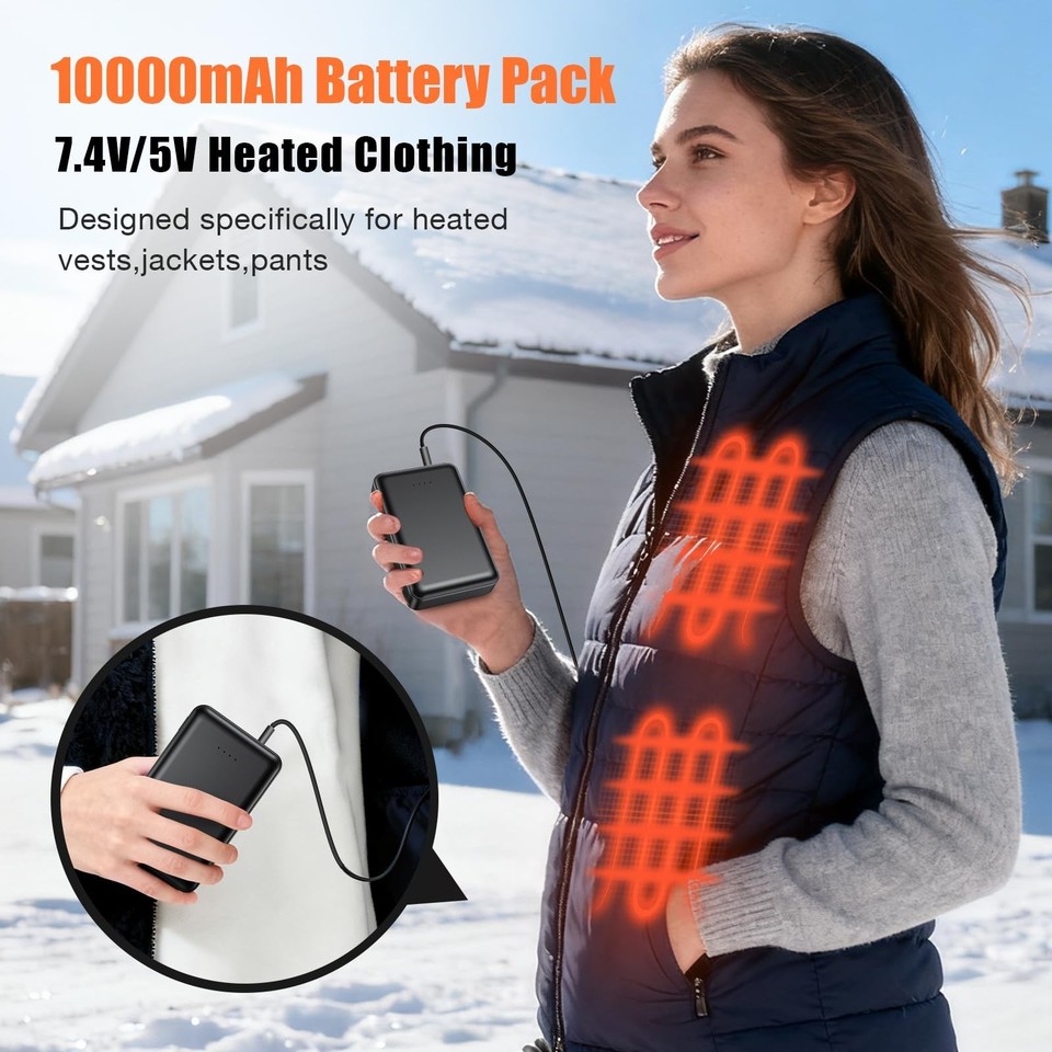 10000mah 7.4V Battery Pack for Heated Vests Jackets Suit for ORORO and ...