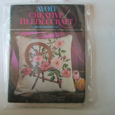 Avon Spinning Wheel Wild Roses Pillow Creative Needlecraft Crewel Kit ...