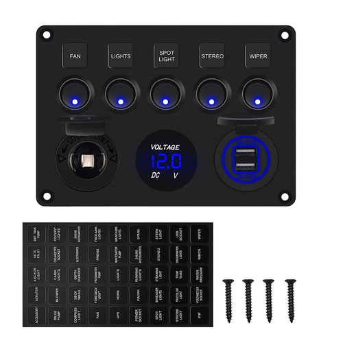 5 Gang Boat Rocker Switch Panel Waterproof for Marine Toggle Switches ...