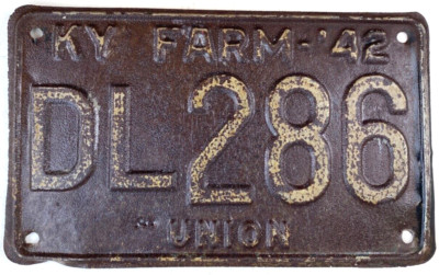 Kentucky 1942 Farm License Plate Garage Vintage Union Co Wall Decor ...