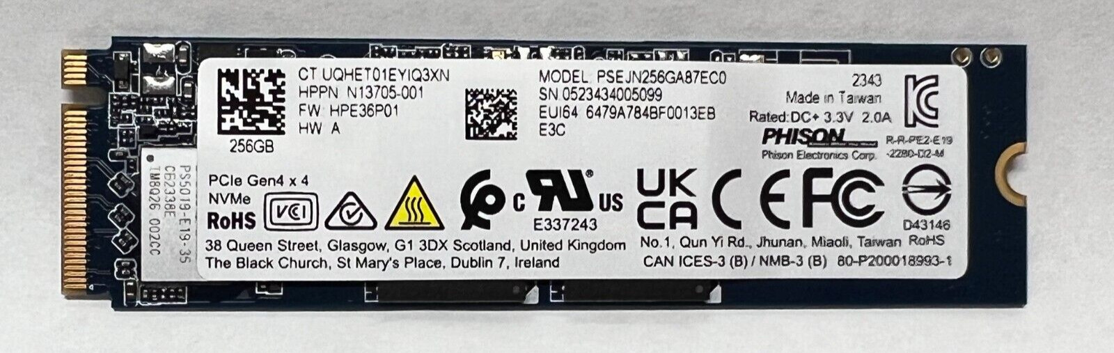 PHISON 256GB M.2 2280 PCIe Gen4 x4 NVMe SSD PSEJN256GA87EC0
