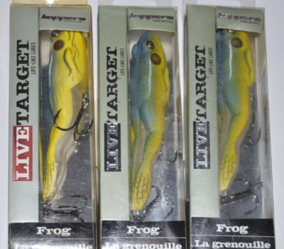 3 lures koppers live target walking frogs 4 5/8" 7/8oz yellow blue ...