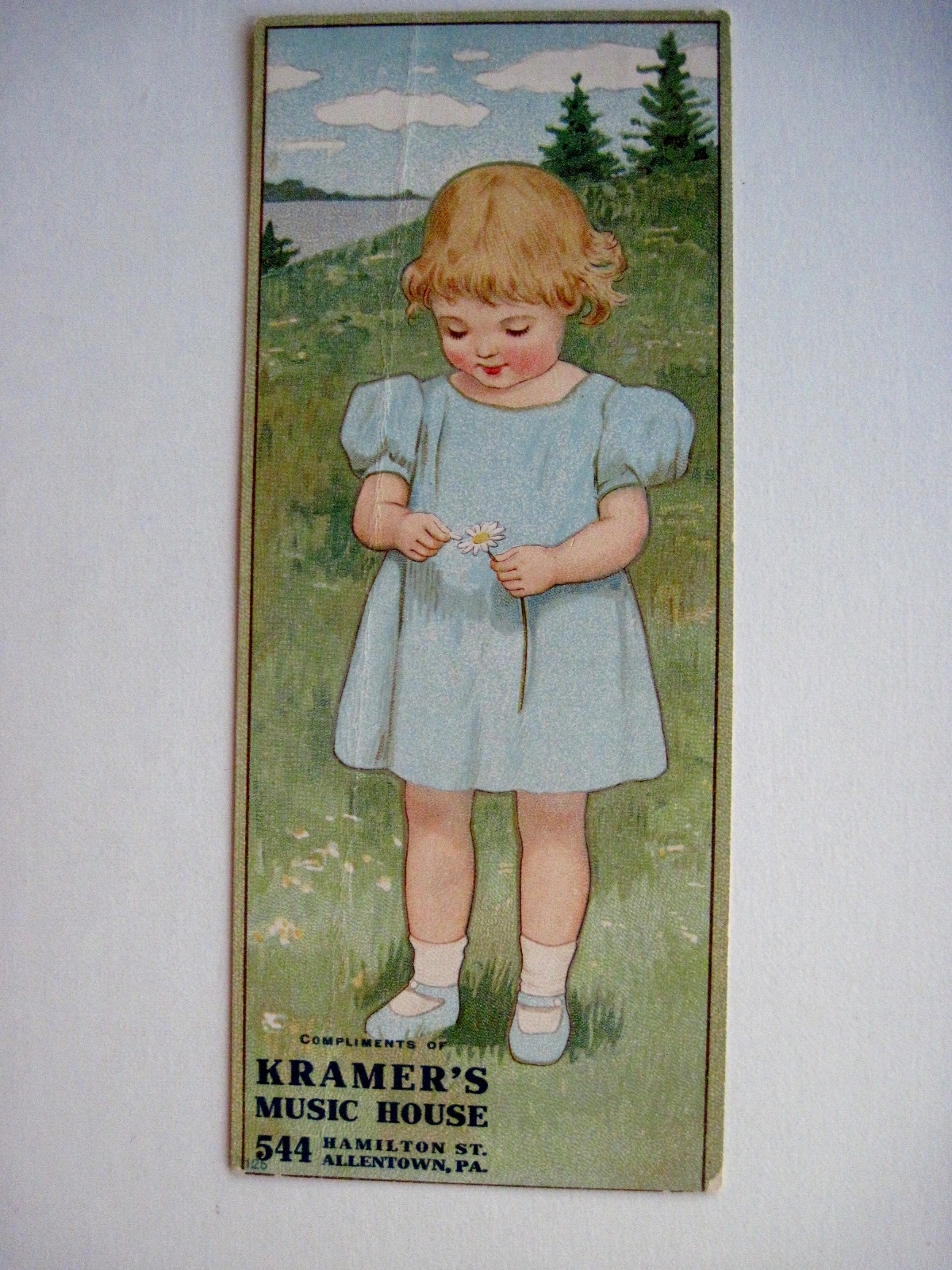 Vintage Advertising Bookmark w/ Child & Daisy for "Kramer's Music House ...