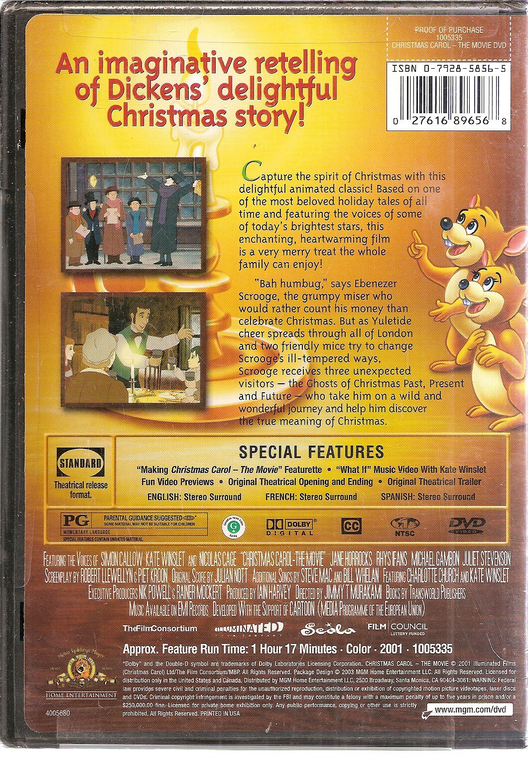 Christmas Carol The Movie (DVD, 2001) Brand New, Factory Sealed #0323BI ...