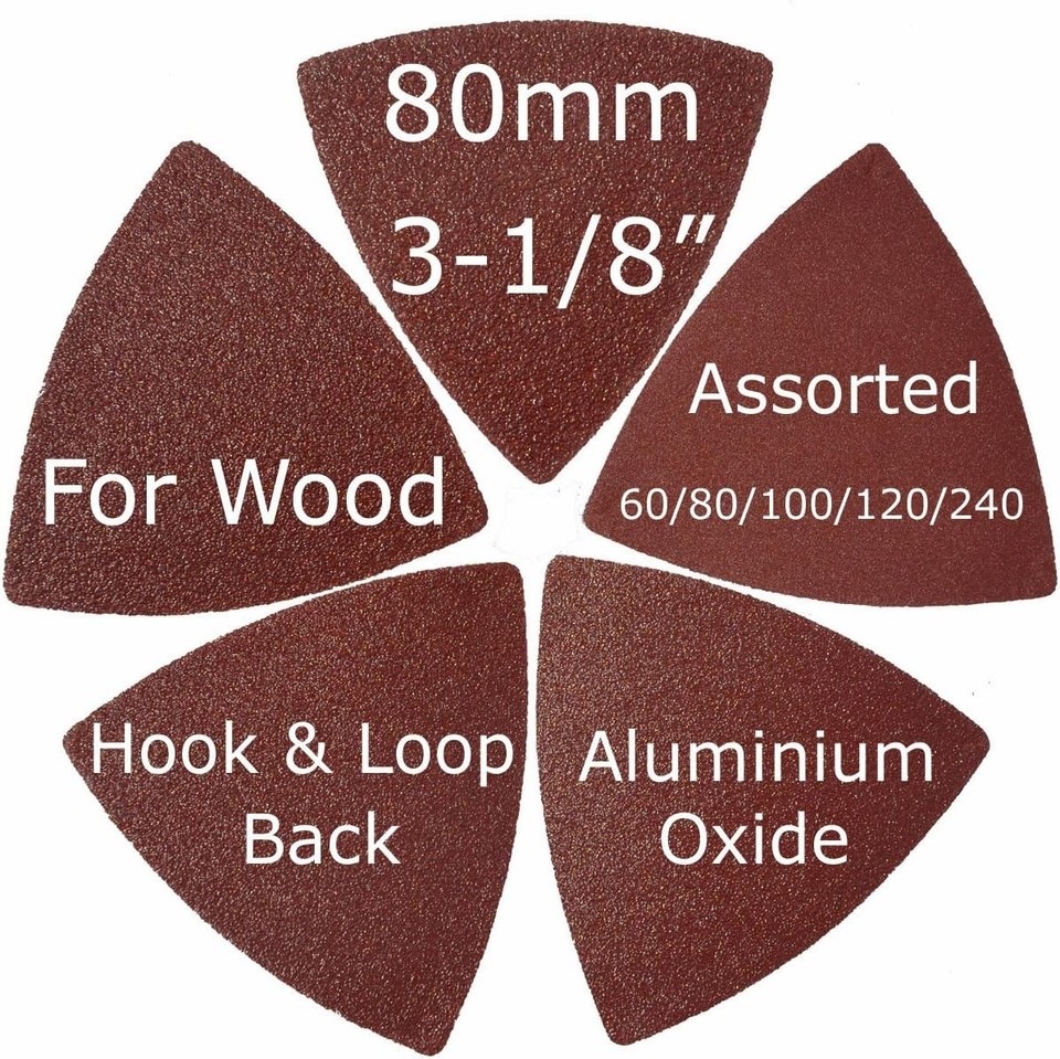 Triangular Oscillating Multi Tool Sanding Pads 3-1/8 Inch 80mm Assorted ...
