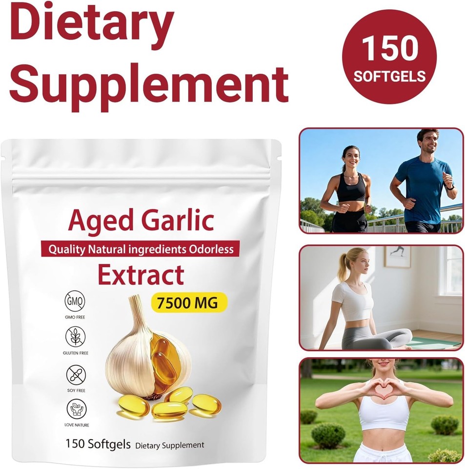 Aged Garlic Extract, 7500mg Organic Garlic Capsules Supplement, 150 ...