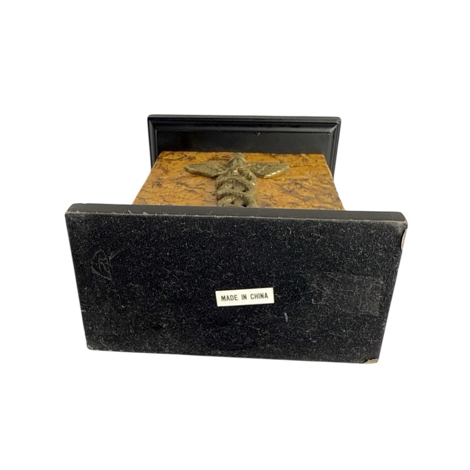 Vintage Caduceus Bookend Faux Burl Wood Brass Caduceus Emblem Medical ...