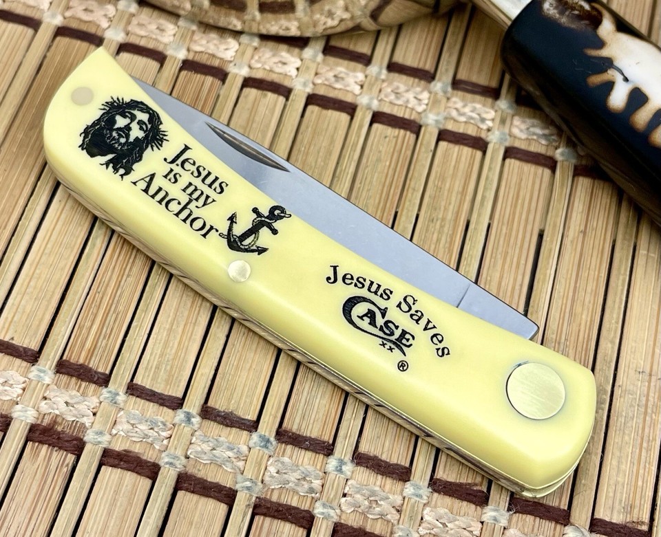 Case XX USA Yellow Anchored In Christ / Jesus Saves Sod Buster Jr Knife ...