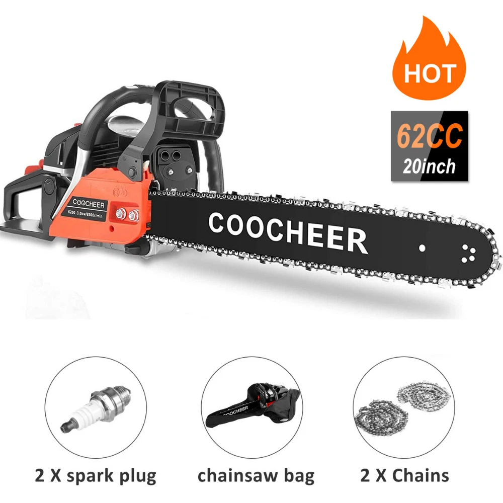 COOCHEER 62CC 20-Inch Gas Powered Chainsaw With 2-Stroke , 45% OFF