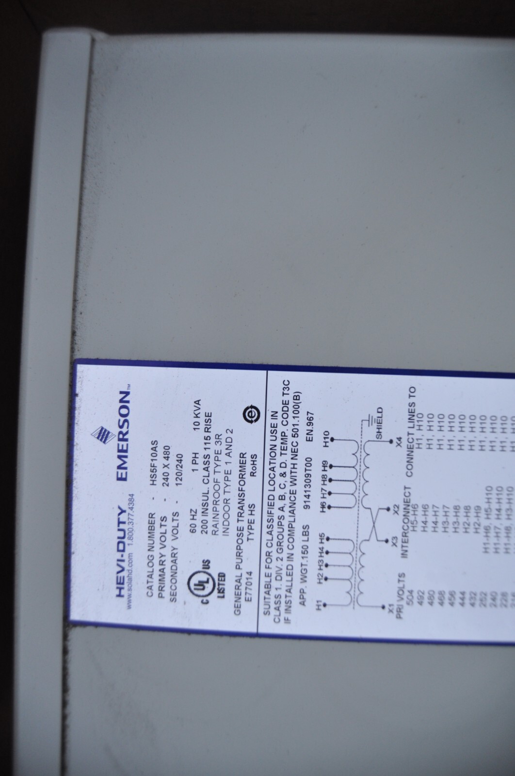 EMERSON HEVI-DUTY HS5F10AS GENERAL PURPOSE TRANSFORMER | eBay