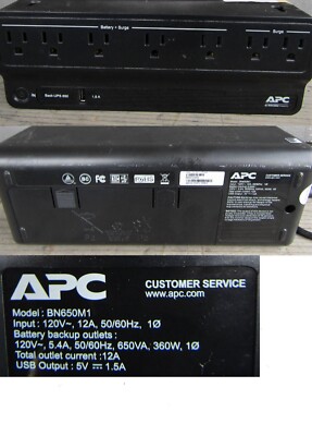 APC MODEL BN650M1 BACK-UPS 650 BATTERY BACKUP / SURGE PROTECTOR ...