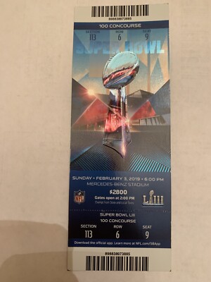 Super Bowl 53 LIII Ticket Stub 100% Authentic Great Condition. Lower ...