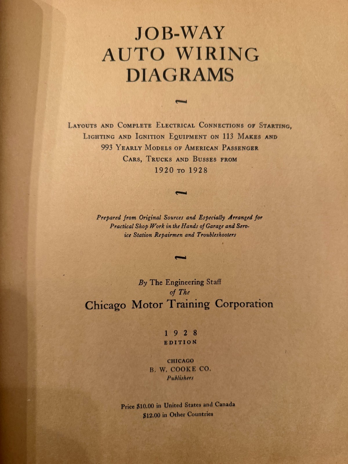 Job Way, Aauto wiring diagrams - 1928 Edition