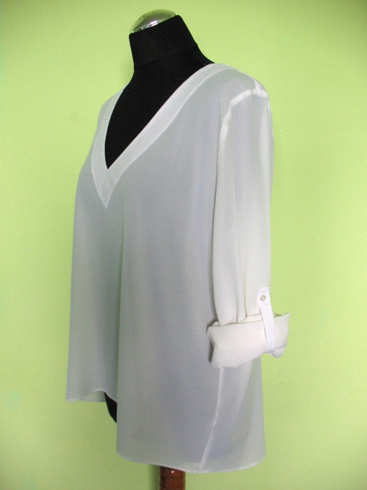 Bluse - weiß, transparent - 46 3XL - Brust 118 asymmetrisch | eBay.de