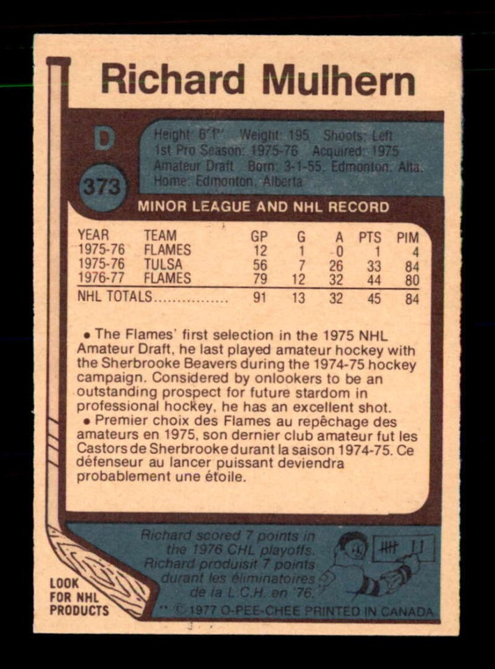 1977 O-Pee-Chee NHL #373 Richard Mulhern EXMT/EXMT+ X2912188 | eBay