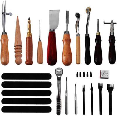 18 Pcs Leather Craft Tools Kit DIY Tool Handmade Art Crafts for Sewing ...