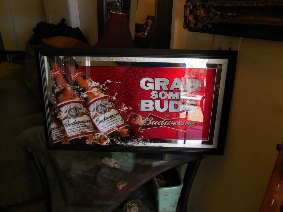 Budweiser Anheuser Busch "Grab Some Buds" Bar Pub Reflective Glass ...